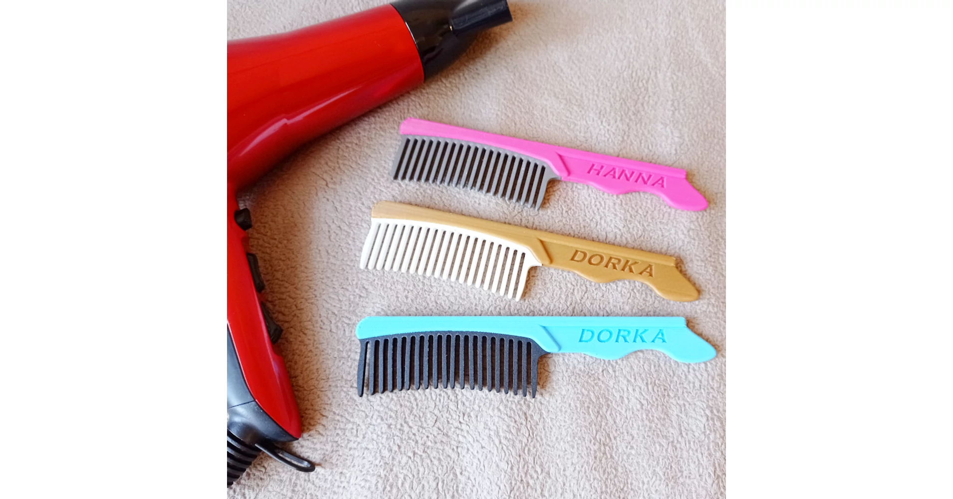 Customized comb, engraved with name, large-toothed, long, flat