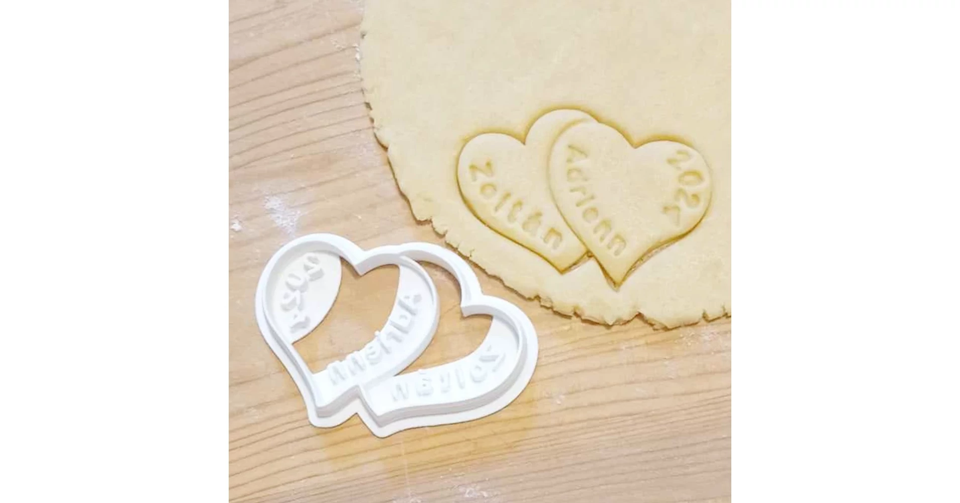Double Heart Wedding cookie cutter with names and year